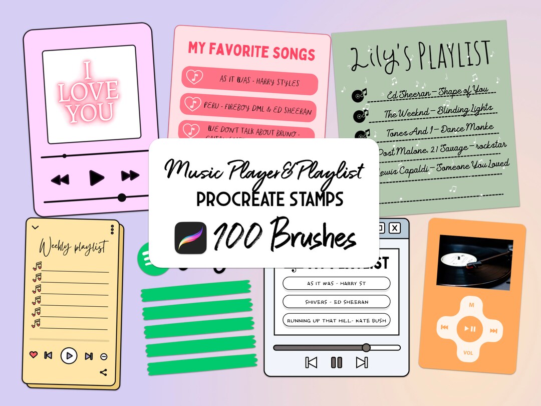 Music Player & Playlist Builder DIY Stickers Procreate Stamp Brush Set ...