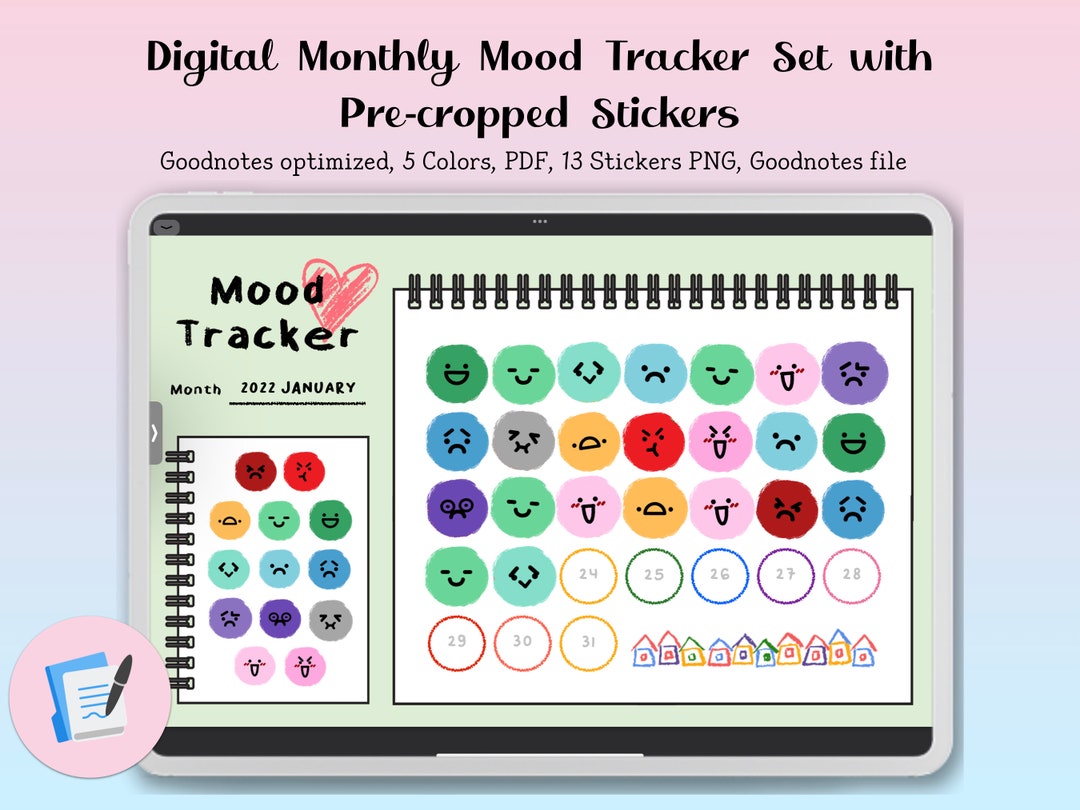 Digital Monthly Mood Tracker With Pre-cropped Emoji Stickers ...