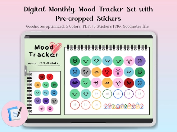 Digital Monthly Mood Tracker With Pre-cropped Emoji Stickers | Etsy