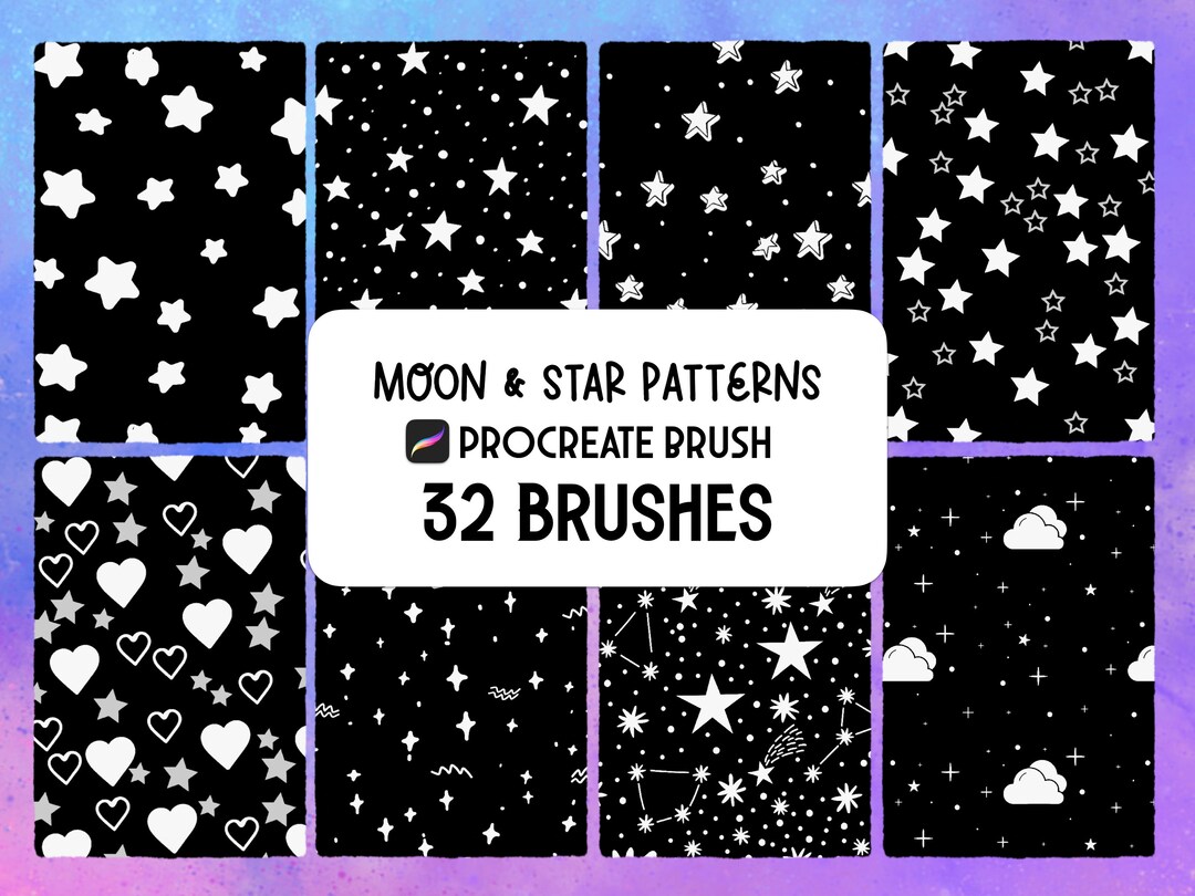 32 Seamless Moon & Star Patterns Procreate Brush Set - Etsy