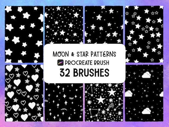 32 Seamless Moon & Star Patterns Procreate Brush Set - Etsy