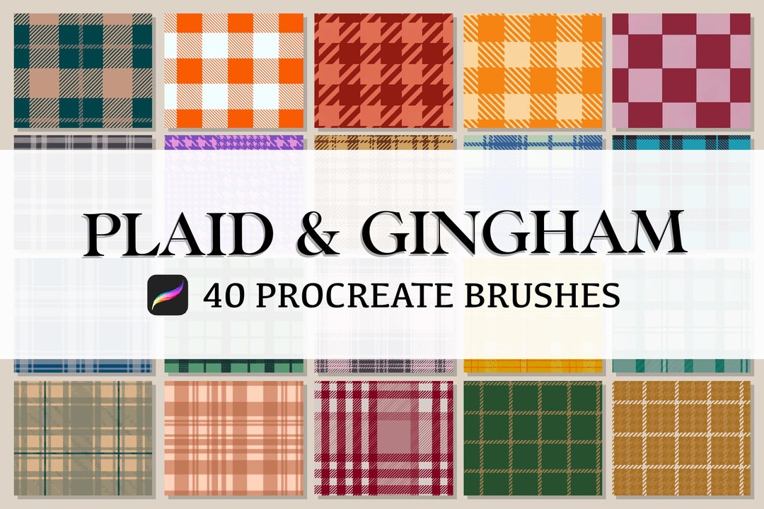 40 Check Plaid Gingham Pattern Procreate Brush Set Etsy