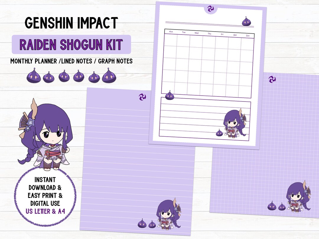 Genshin Impact Raiden Shogun Monthly Planner & Note Templates Kit ...