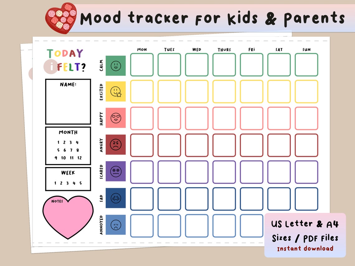Kids Mood Tracker Printable Weekly A4 US Letter Sizes PDF - Etsy UK