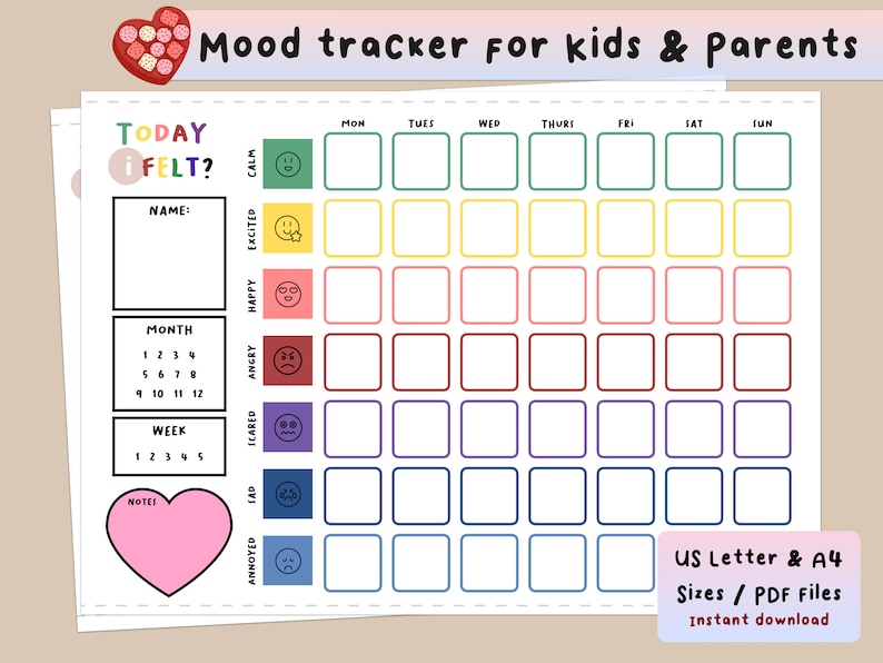 Kids Mood Tracker Printable Weekly A4 US Letter Sizes PDF - Etsy Canada
