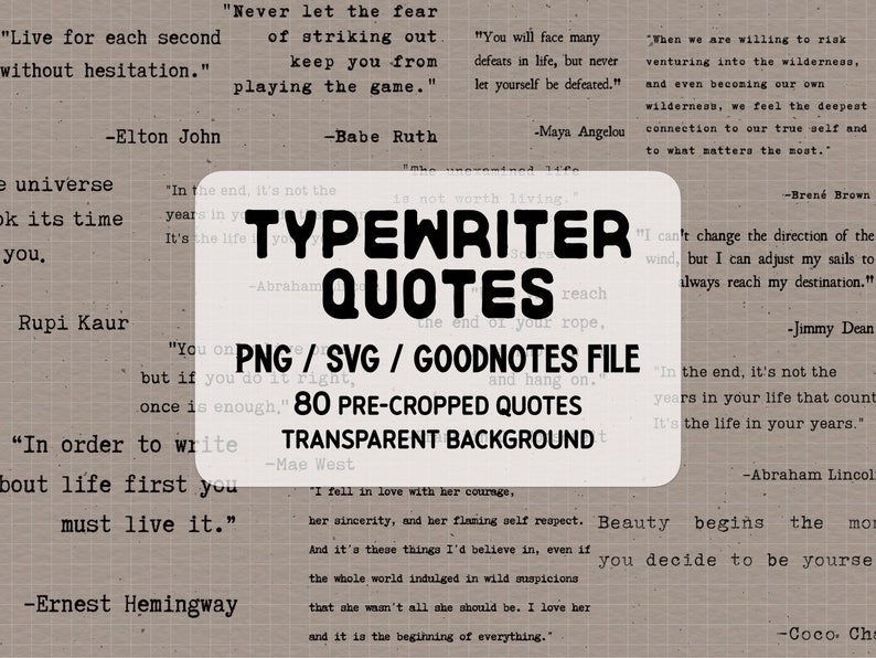 Typewriter Quotes Digital Files - Goodnotes, PNG, SVG, Positive ...