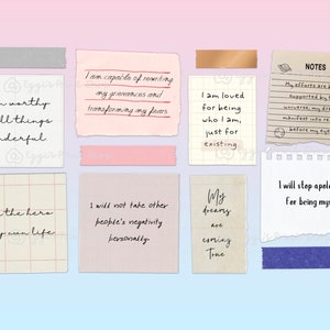 Positive Affirmation Digital Sticky Notes & Washi Tapes Stickers Bundle ...