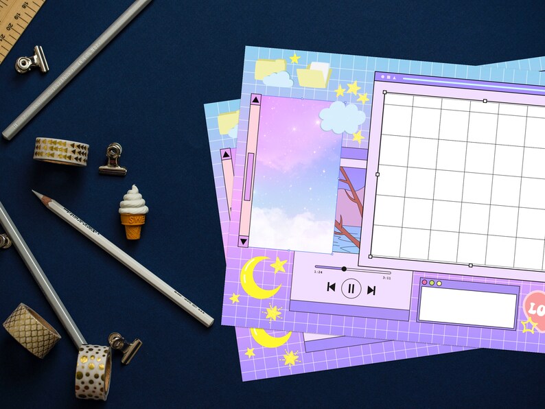 Kawaii Moon Monthly Calendar Undated Cute Whimsical | Etsy