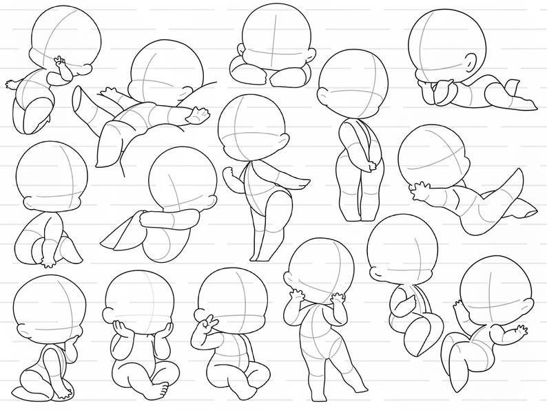 Chibi Character Body Pose Procreate Stamp Brush Set - Etsy