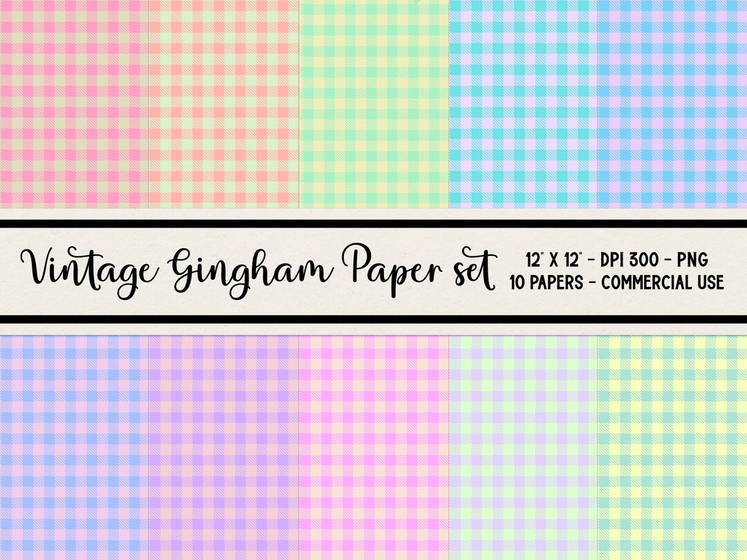 Vintage Pastel Gingham Digital Paper Set - Commercial Use, Instant ...