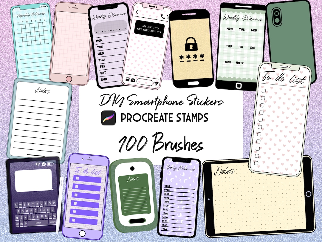 Smartphone Widget Stickers Builder Procreate Stamp Brush Set - Etsy