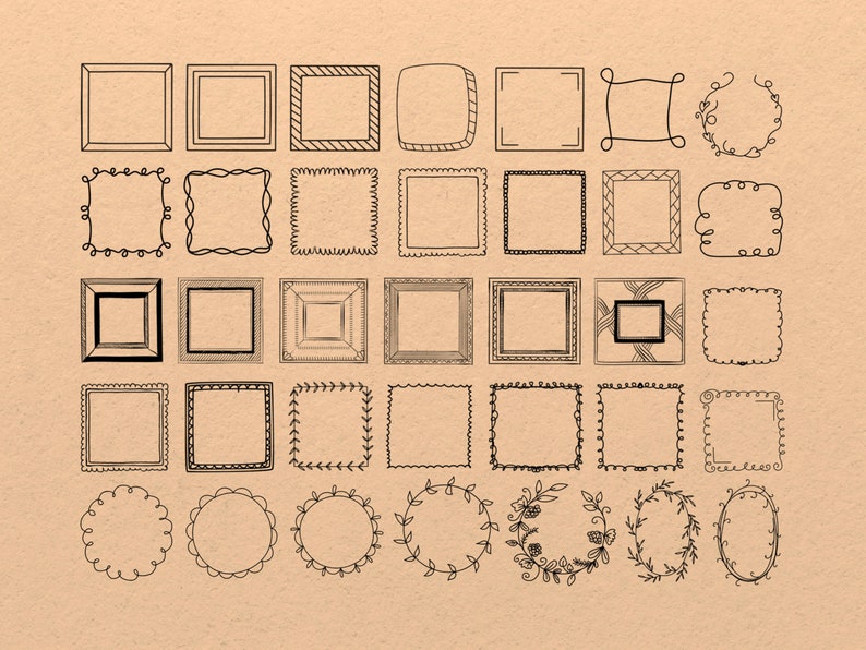100 Hand Drawn Frames Procreate Stamp Brush Set - Etsy