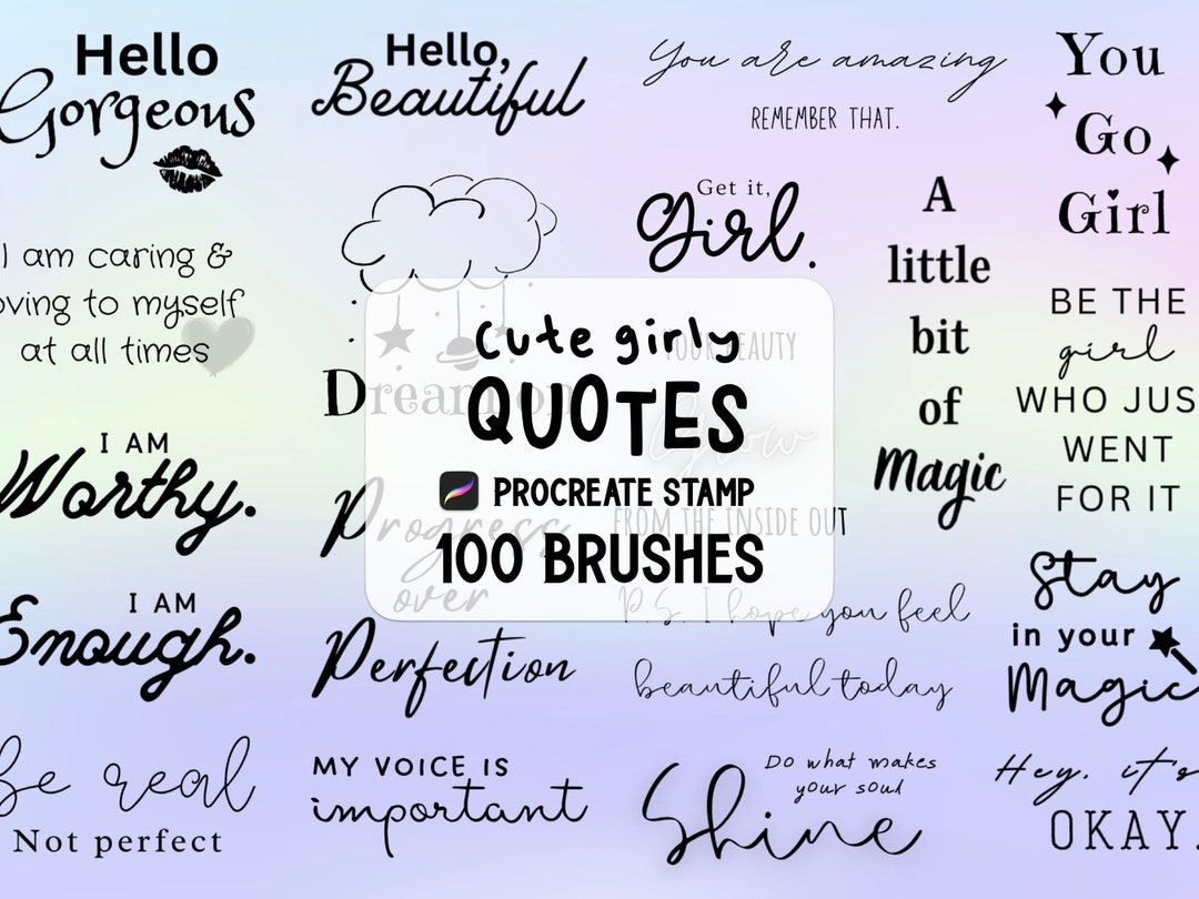 100 Cute Girly Quotes Word Art Procreate Stamp Brush Set - Etsy