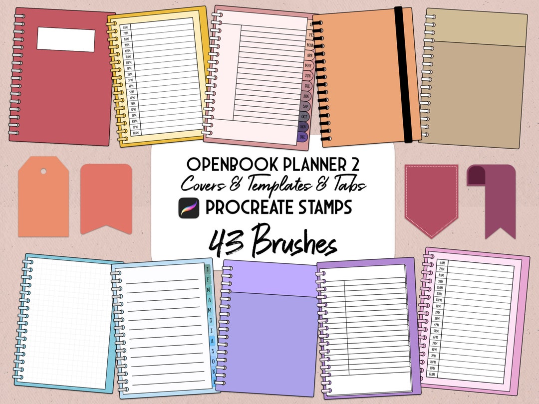 Procreate Planner Stamps: Vertical Open Book Builder (43 Brushes ...