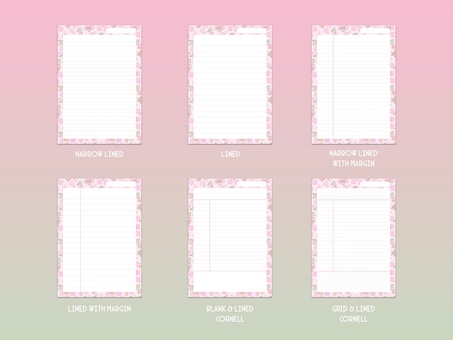 Aesthetic Flower Digital Notes Template Printable A4 US - Etsy