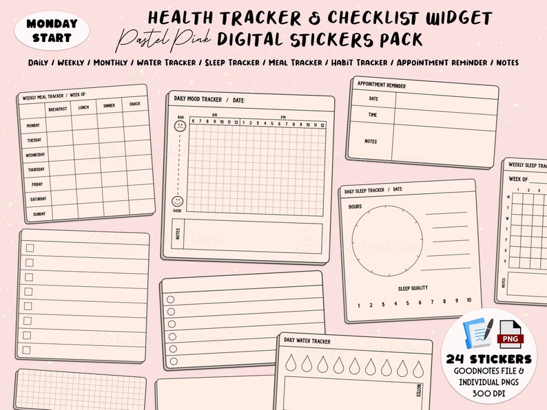 Health Tracker & Checklist Widget Digital Stickers Set - Etsy