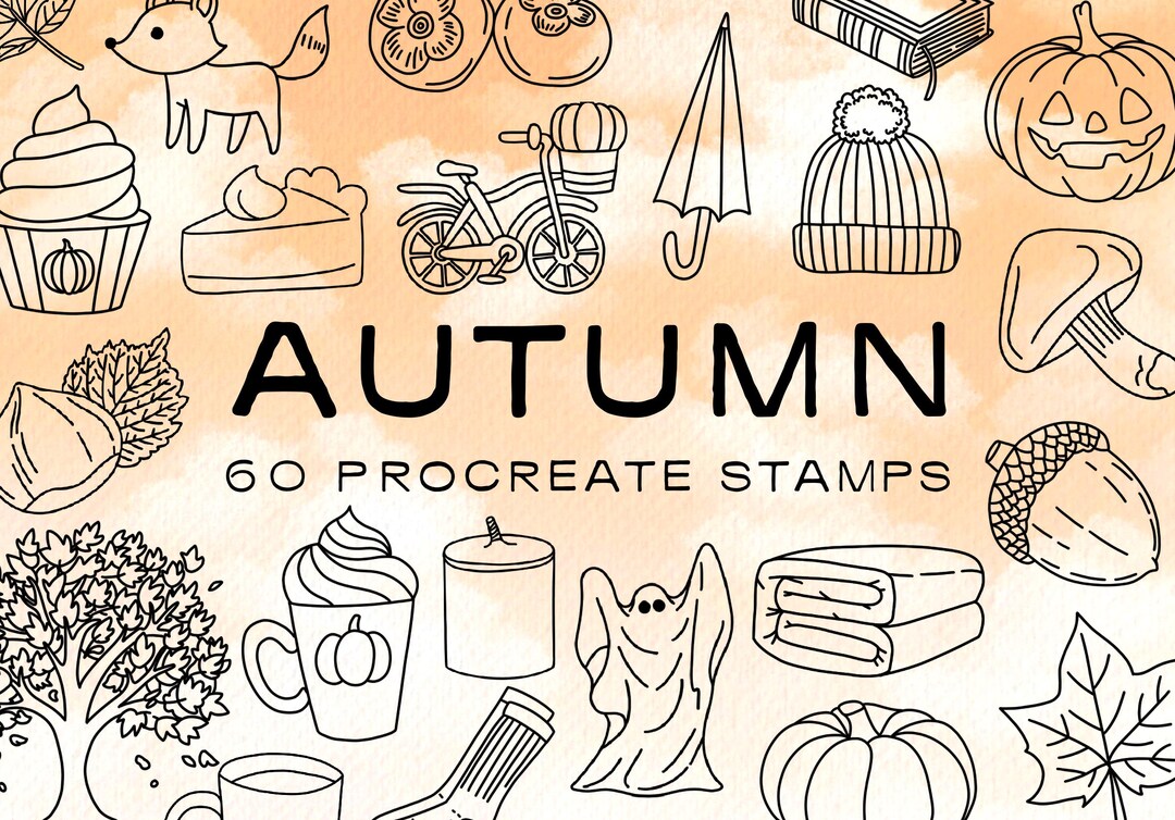 60 Autumn Procreate Stamp Brush Set - Etsy