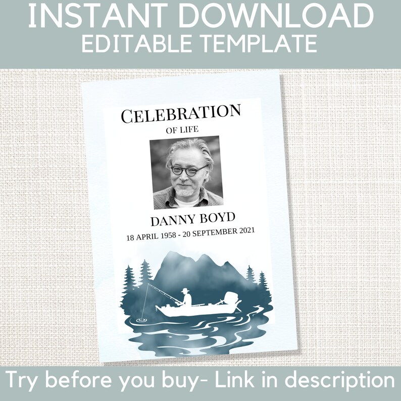 Editable Funeral Program Template for Men. Celebration of Life | Etsy