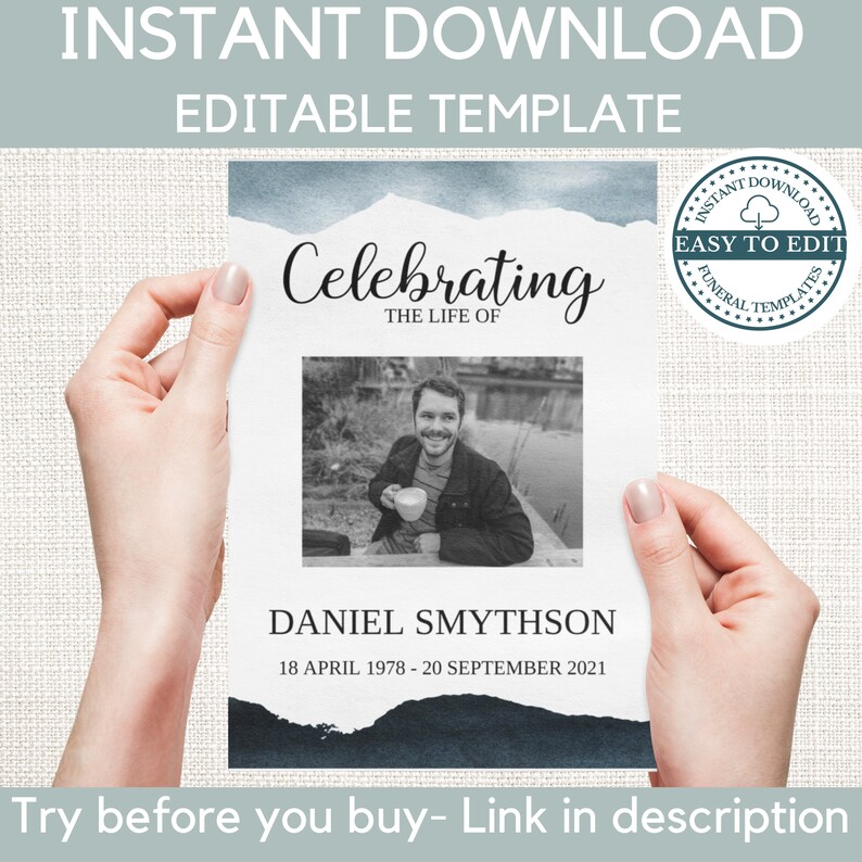 Editable Funeral Program Template for Men. Celebration of Life - Etsy ...
