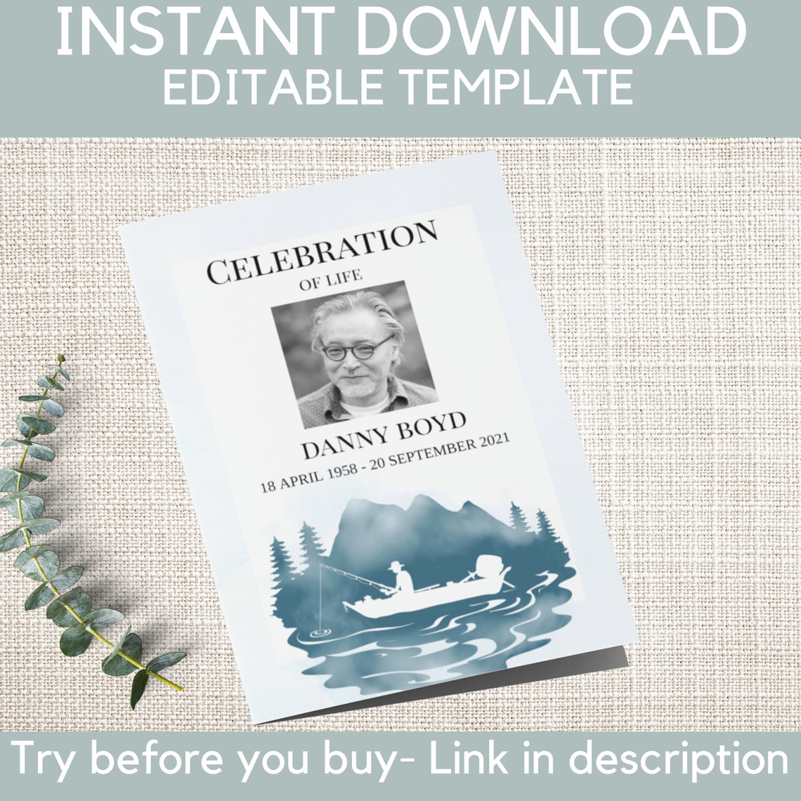 Editable Funeral Program Template for Men. Celebration of Life or ...
