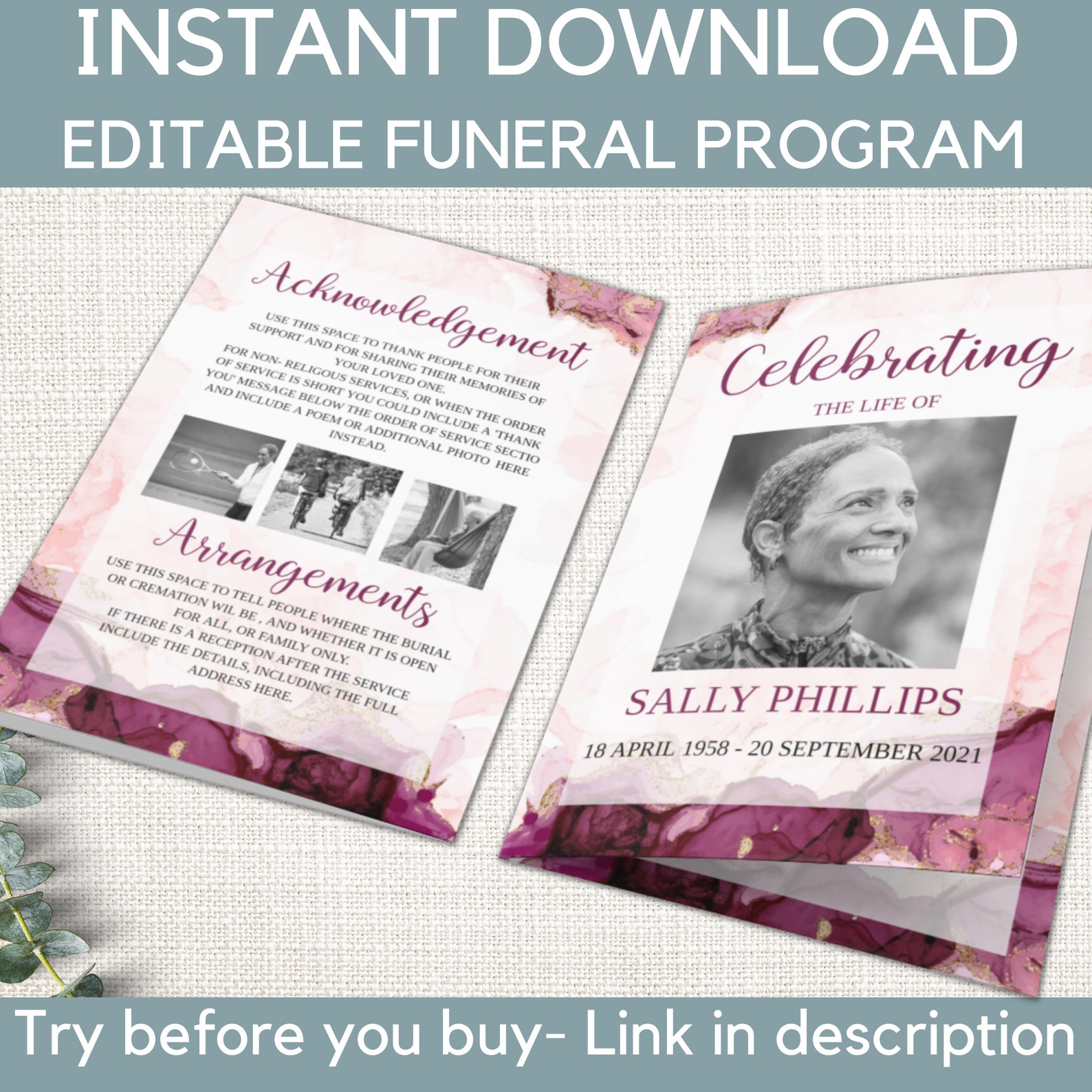Editable Funeral Template, Modern Funeral Program, in Loving Memory ...