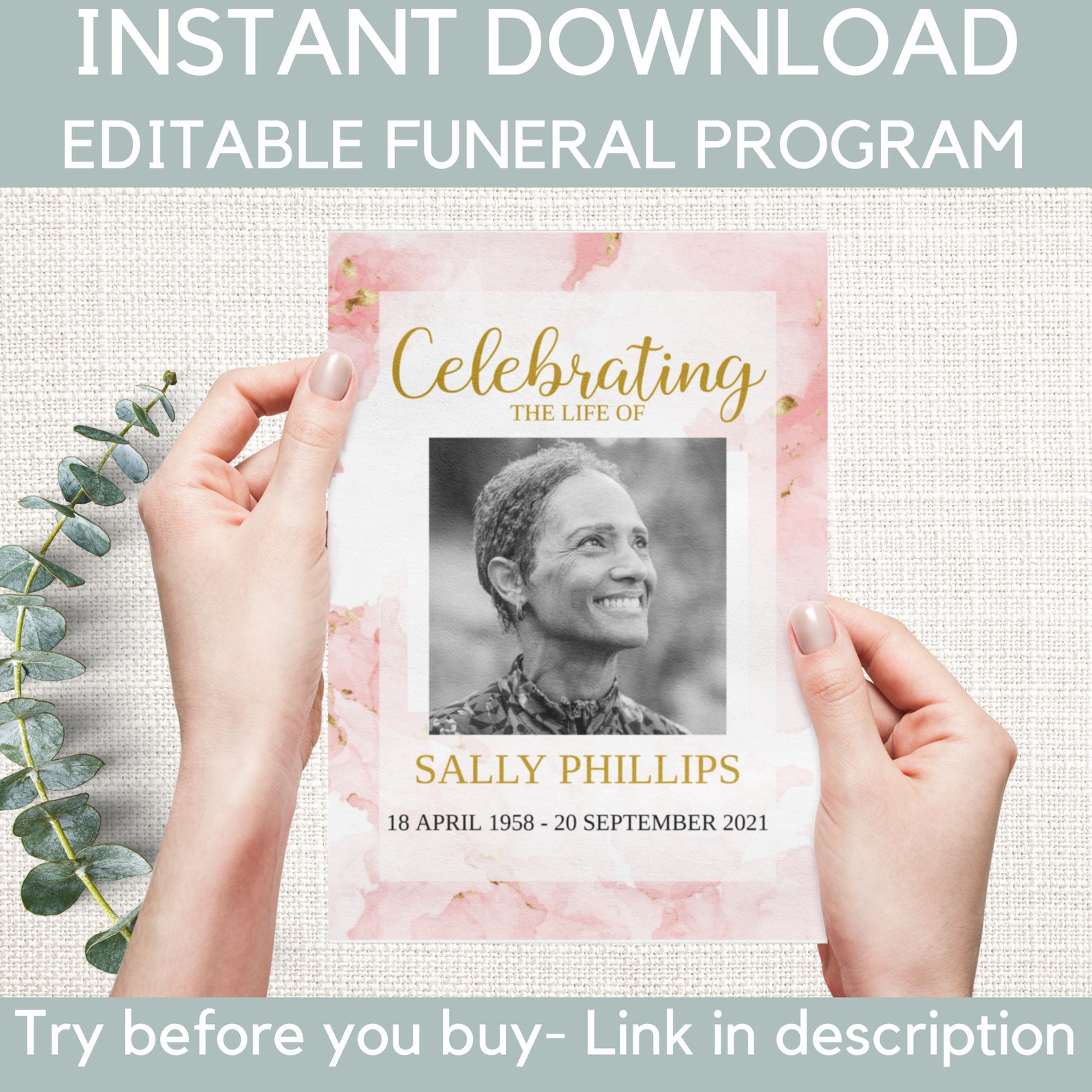 Editable Funeral Template PINK, Modern Funeral for Woman, Celebration ...