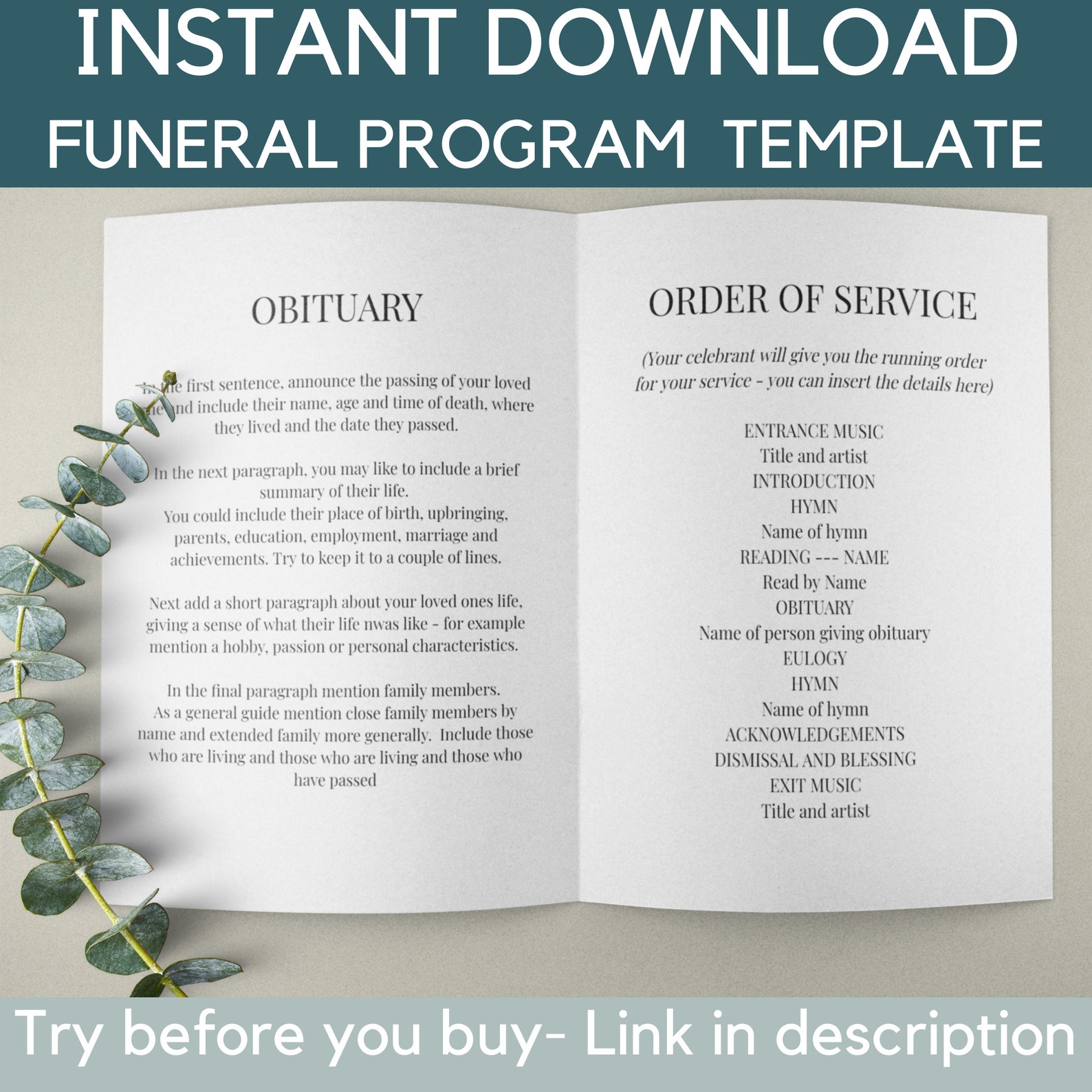 Funeral Program Template. Black Funeral Template With Photos. in Loving ...