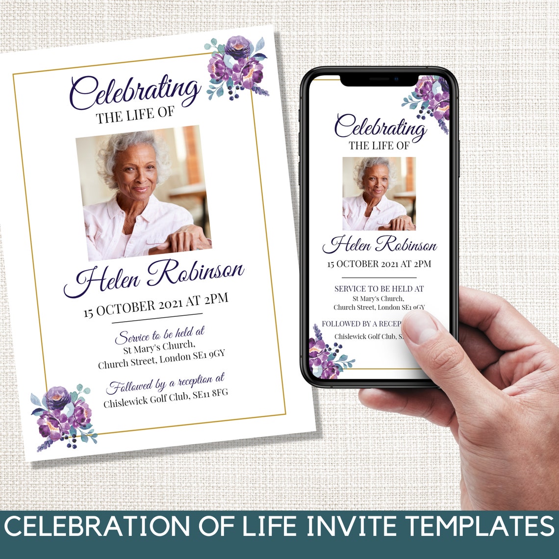 Celebration of Life Digital Funeral Invite and Printable Funeral ...