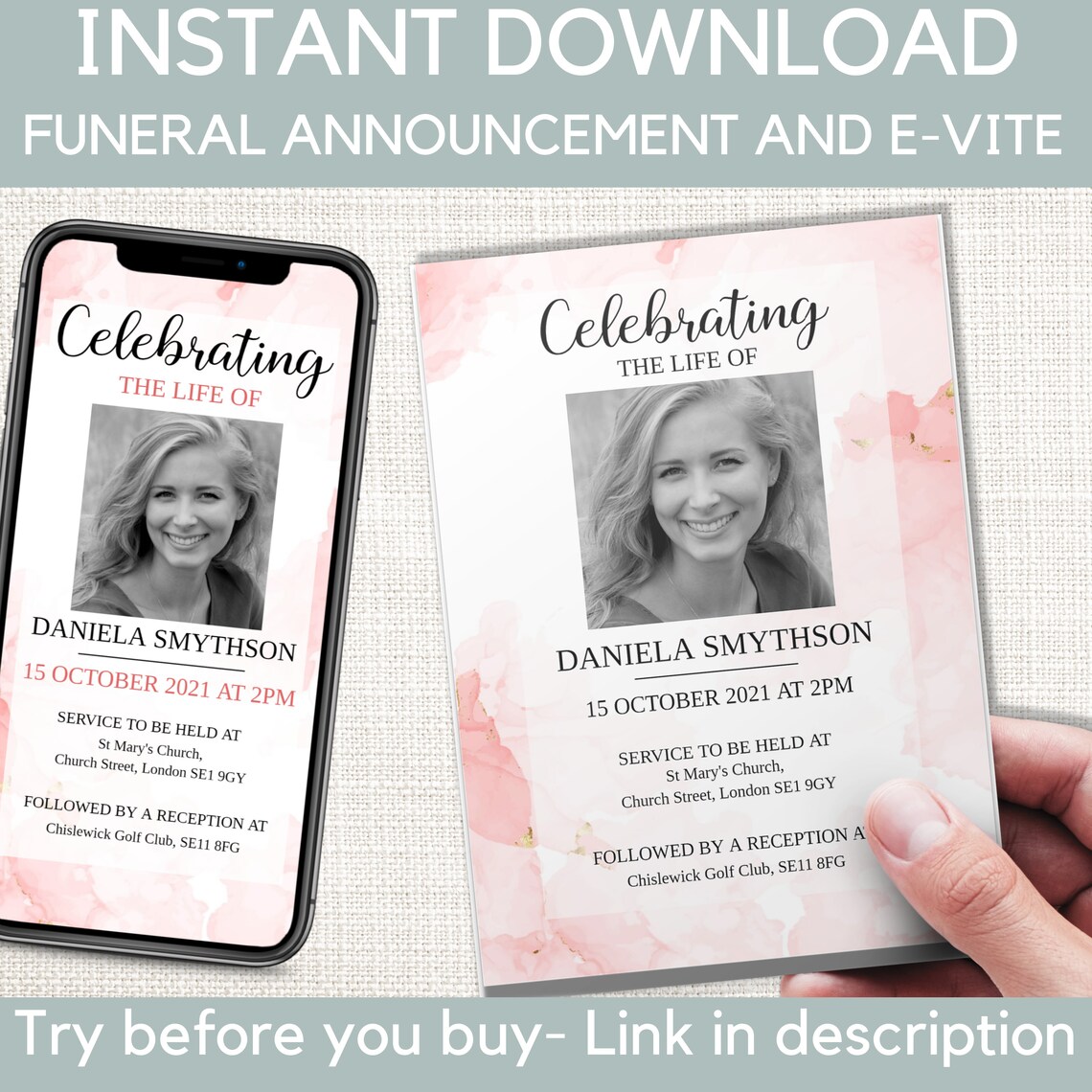 Funeral Announcement Template. Celebration of Life Funeral Evite ...