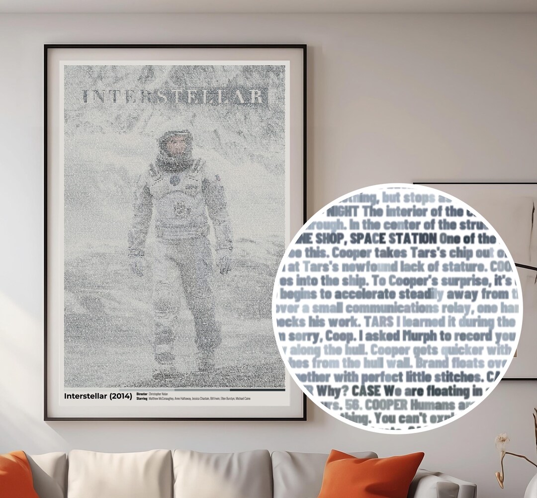 Movie Script Poster of Interstellar - Unique Art Gift, for Movie Fans ...
