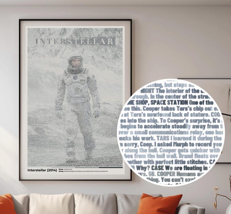 Movie Script Poster of Interstellar - Unique Art Gift, for Movie Fans ...