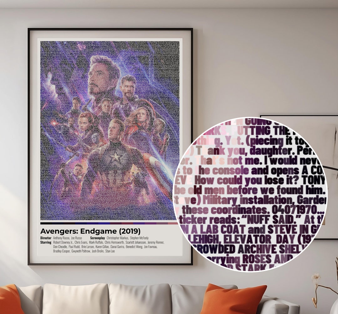 Avengers: Endgame Movie Script Poster - Unique Art Gift, for Film ...