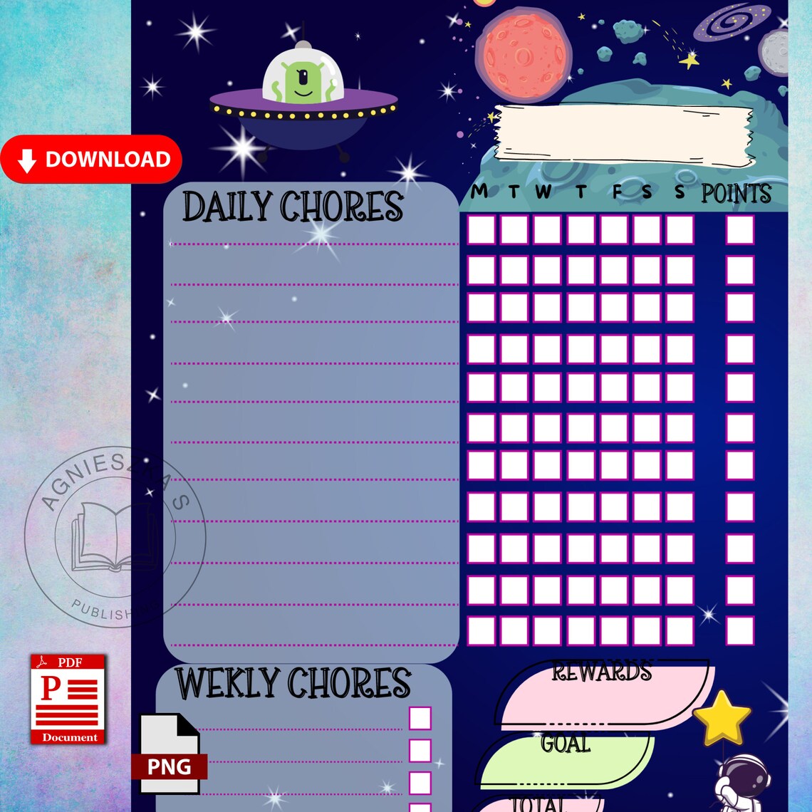 Printable Instant Download SPACE Chore Reward Chart /kids Good Behavior ...