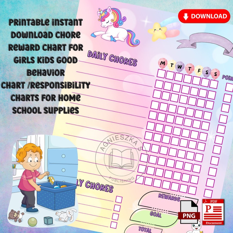 Printable Instant Download UNICORN Chore Reward Chart for - Etsy