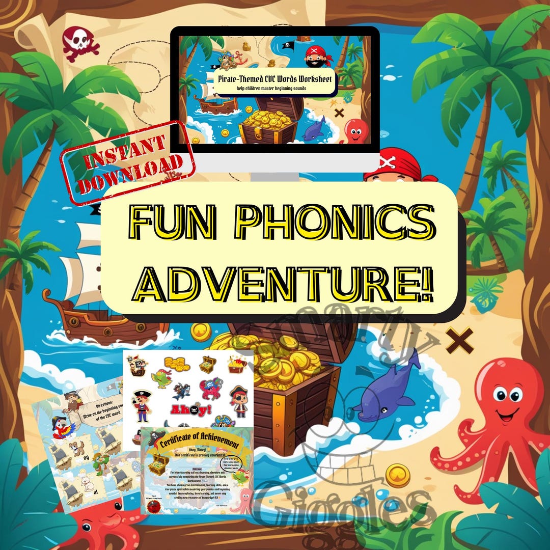 Pirate-themed CVC Words Worksheet Printable Beginning Sounds Activity ...