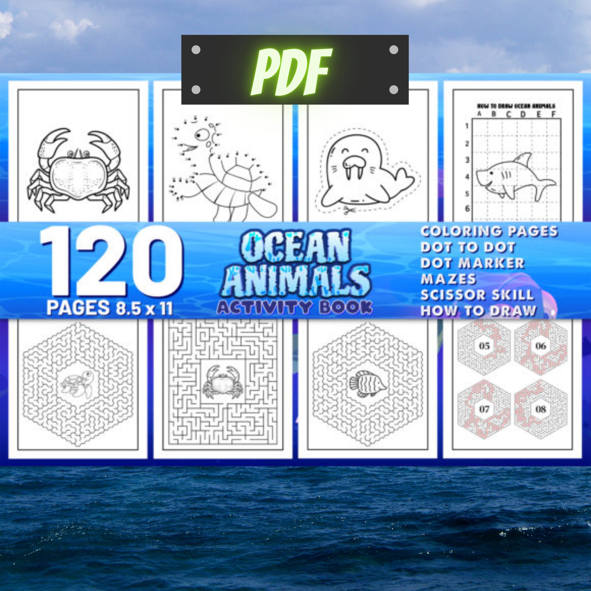 Printable Instant Downland Ocean Animal's Toddler Workbook: Dot to Dot ...
