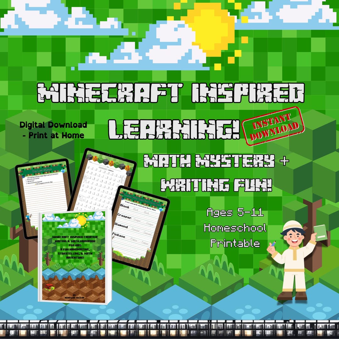 Minecraft-inspired Math & Writing Workbook Fun Learning for Kids 5-11 ...