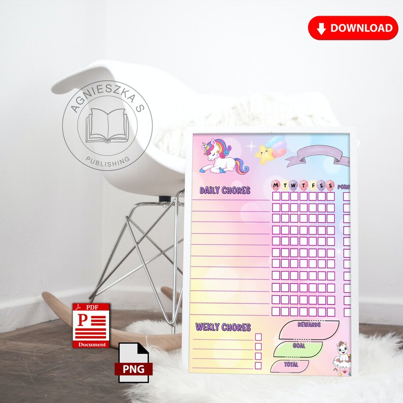 Printable Instant Download UNICORN Chore Reward Chart for Girls Kids ...