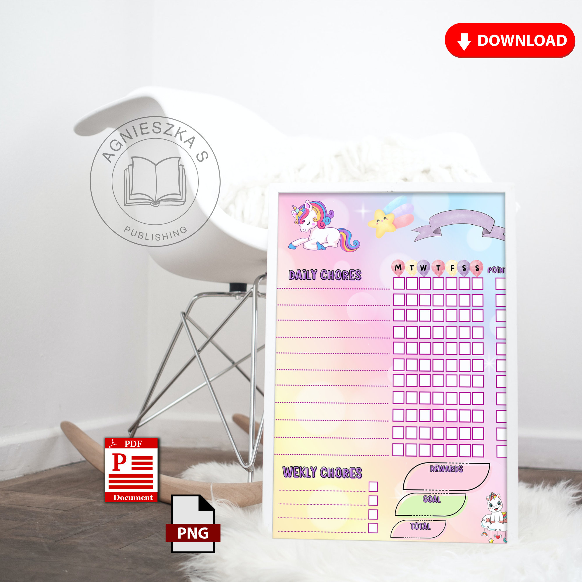 Printable Instant Download UNICORN Chore Reward Chart for Girls Kids ...