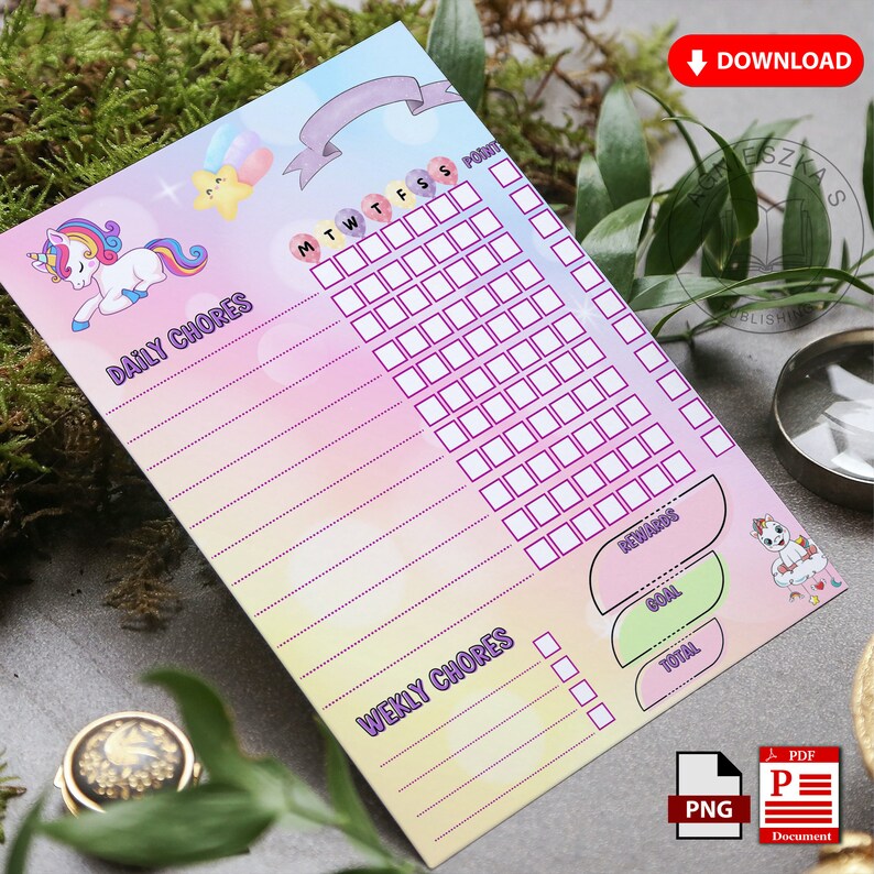 Printable Instant Download UNICORN Chore Reward Chart for - Etsy