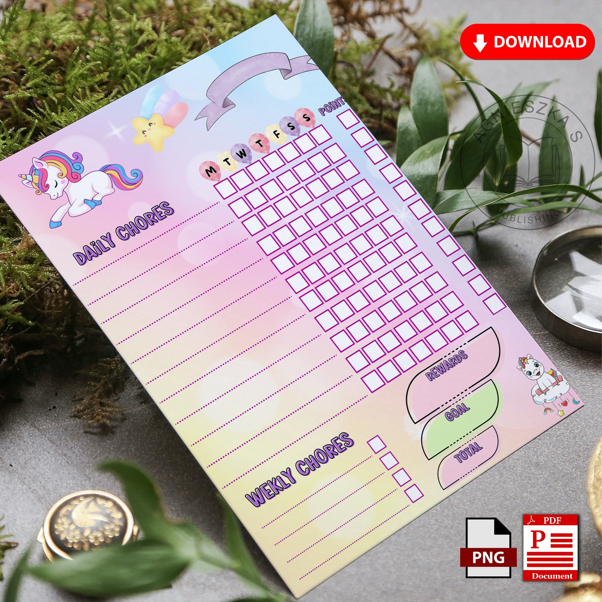 Printable Instant Download UNICORN Chore Reward Chart for Girls Kids ...
