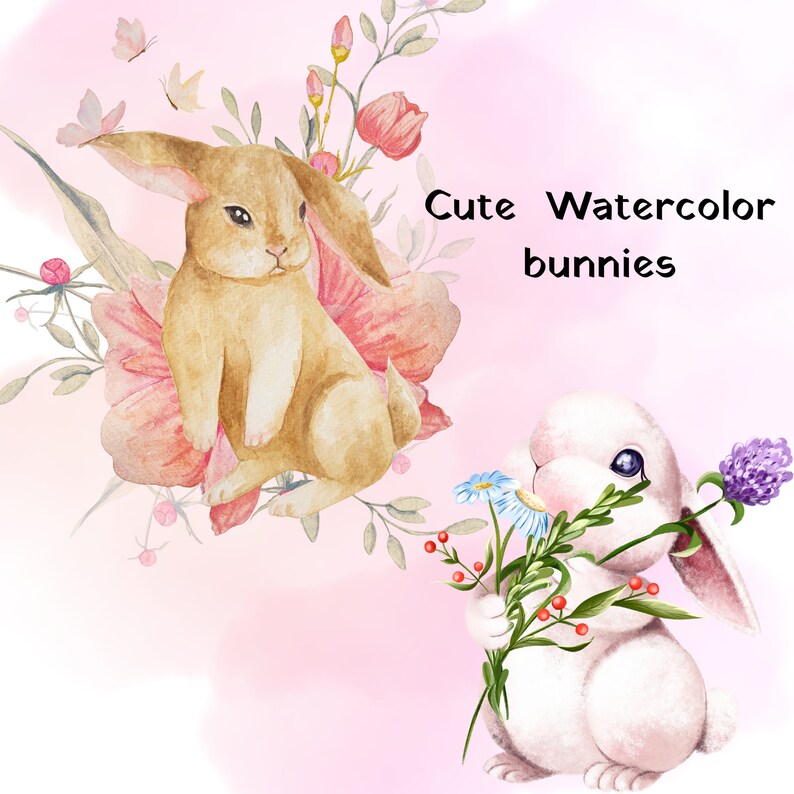 Cute Bunnies Clipart Watercolorclipart Spring Clipart - Etsy