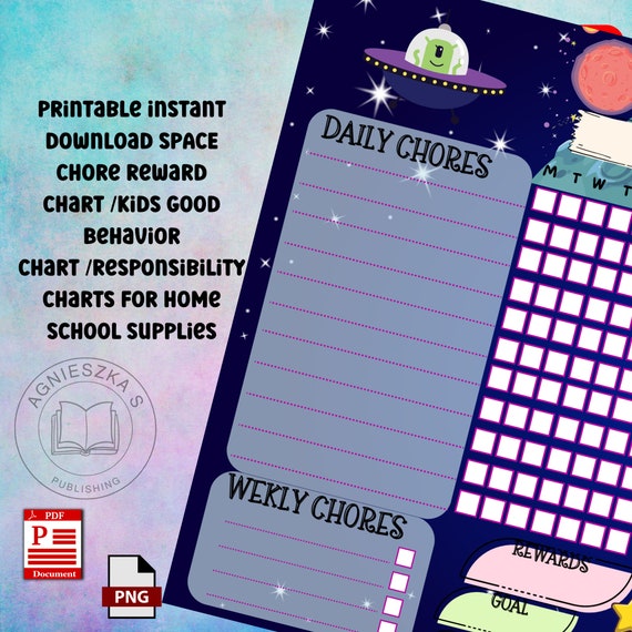 Printable Instant Download SPACE Chore Reward Chart /kids Good - Etsy