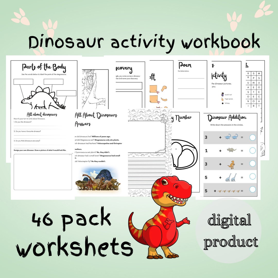 Printable Dinosaur Busy Workbook /dinosaur Coloring Homeschool - Etsy