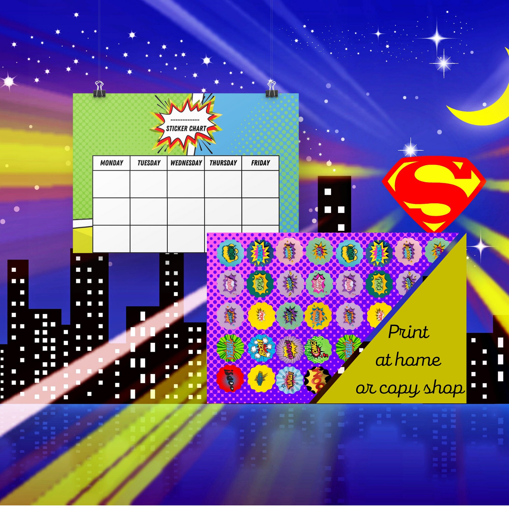 Superhero Comic Theme Printable Sticker Chart - Etsy