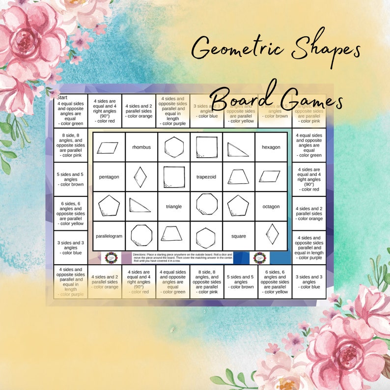 Geometric Shape's Board Game. Printable - Etsy
