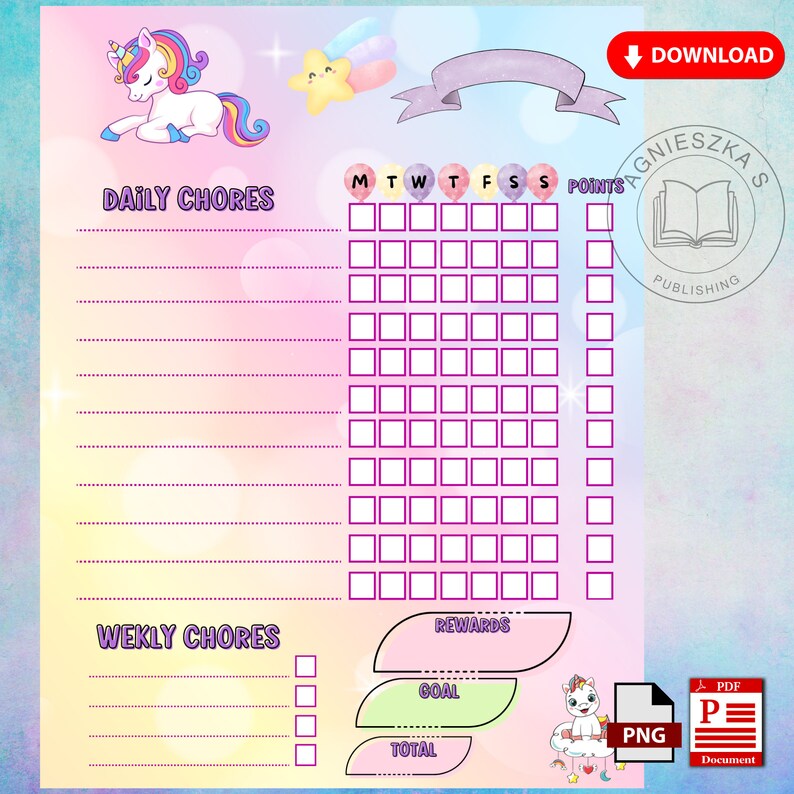 Printable Instant Download UNICORN Chore Reward Chart for - Etsy