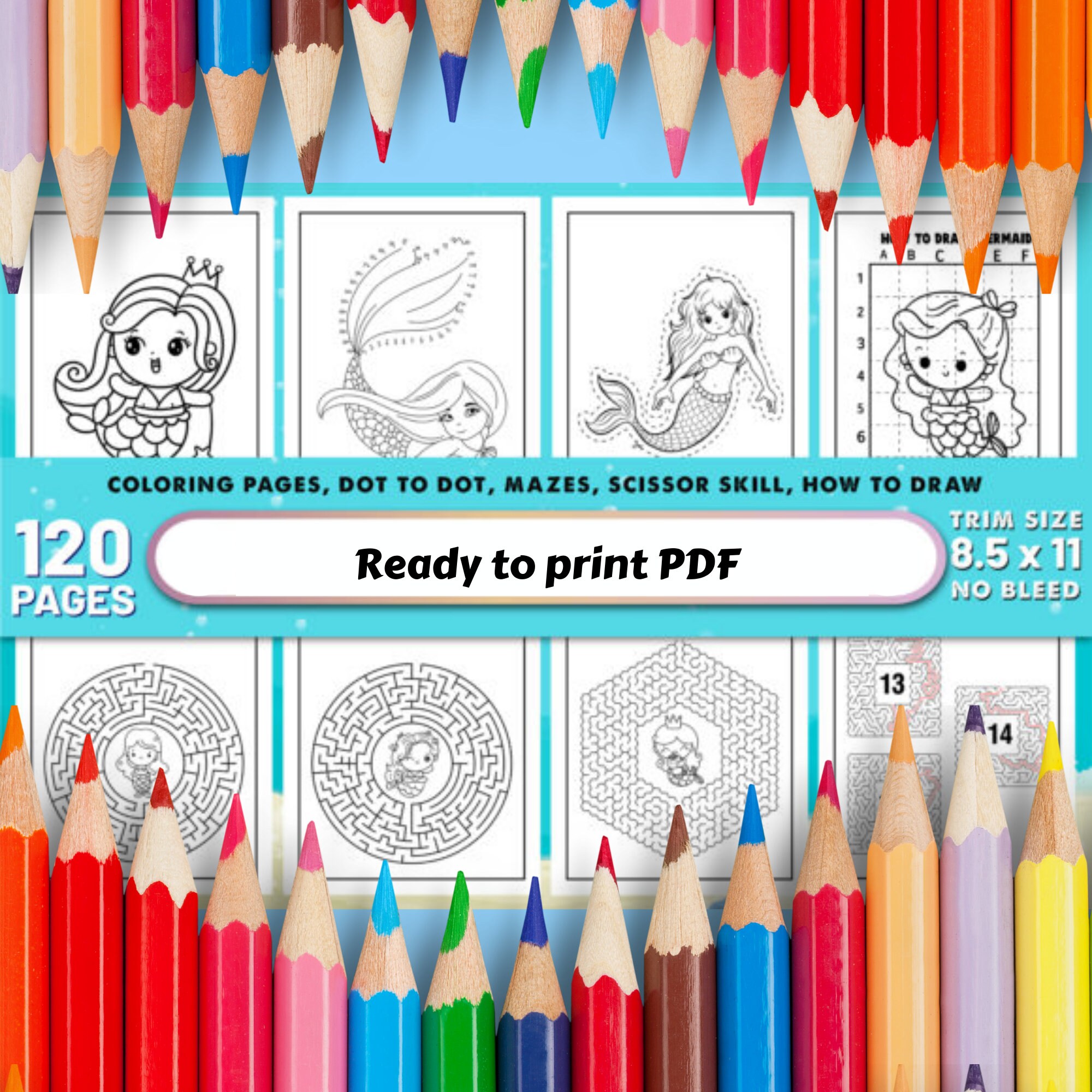 Printable Instant Downland Mermaid Toddler Workbook: Dot to Dot Dot ...