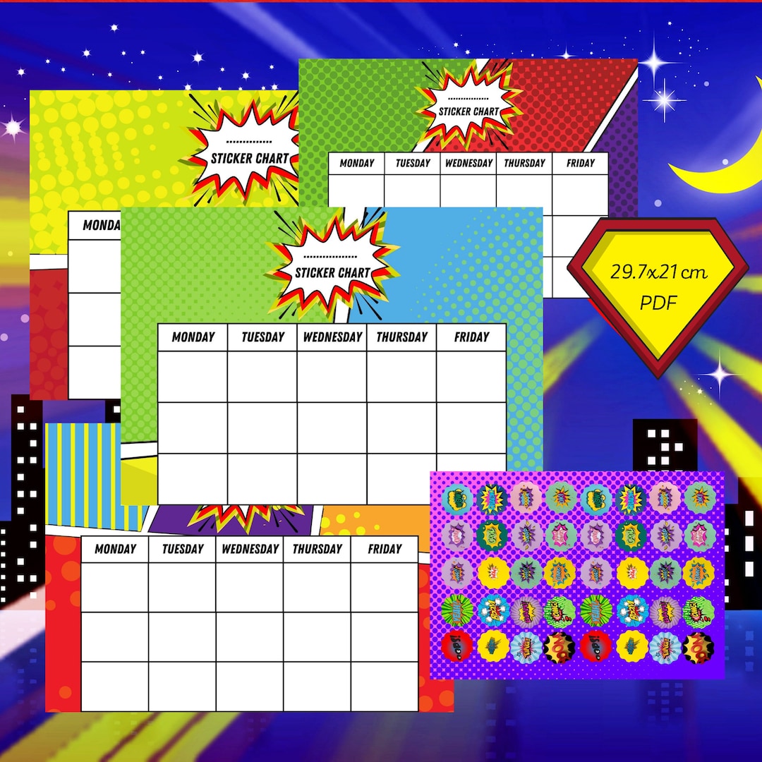 Superhero Comic Theme Printable Sticker Chart - Etsy