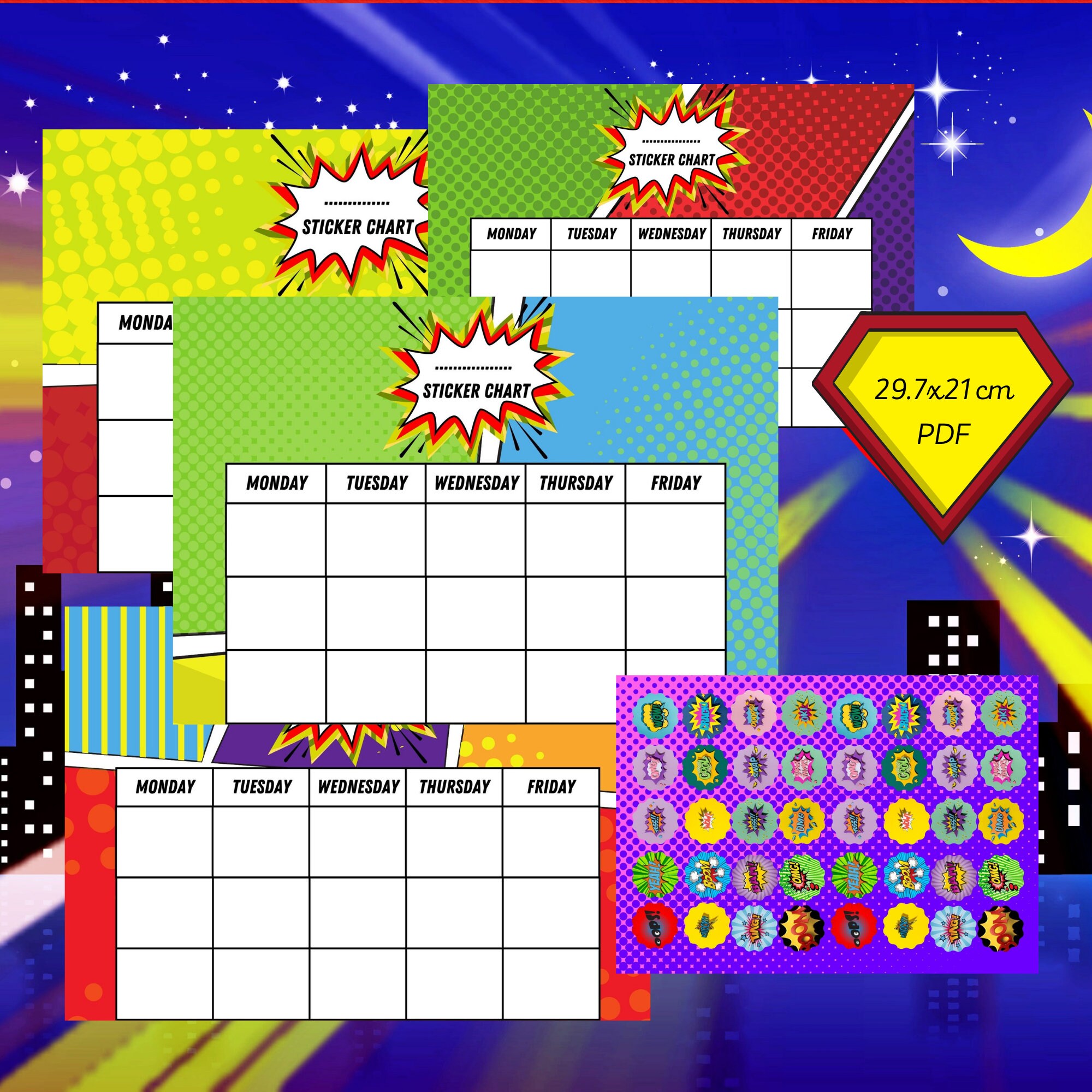 Superhero Comic Theme Printable Sticker Chart - Etsy